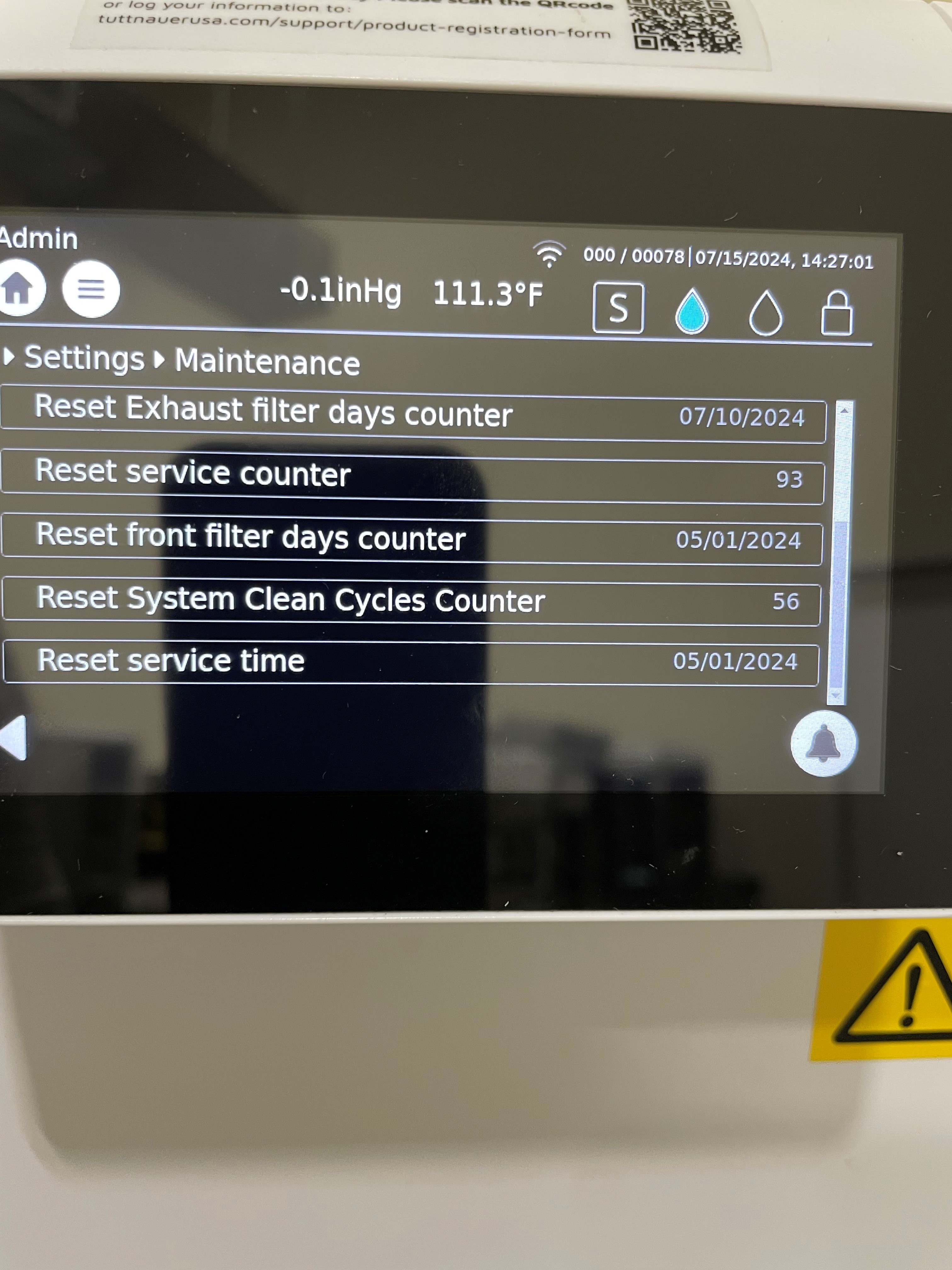 How to Reset Maintenance Alarms – Tuttnauer